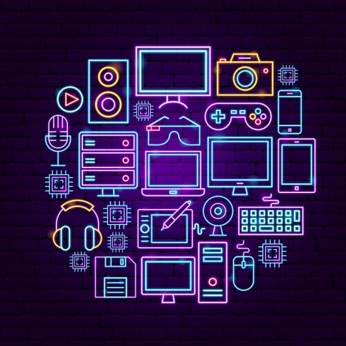 Computer gadgets neon label Royalty Free Vector Image