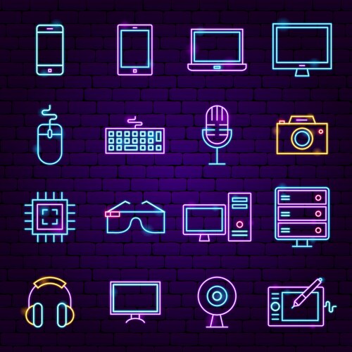 Computer technology neon concept Royalty Free Vector Image