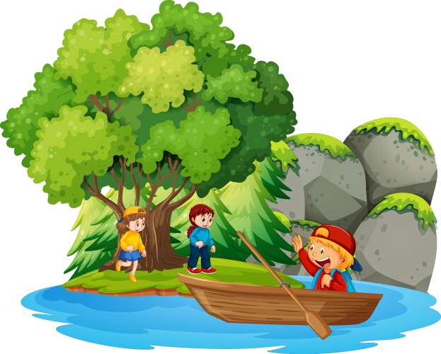 Scene with children at river Royalty Free Vector Image