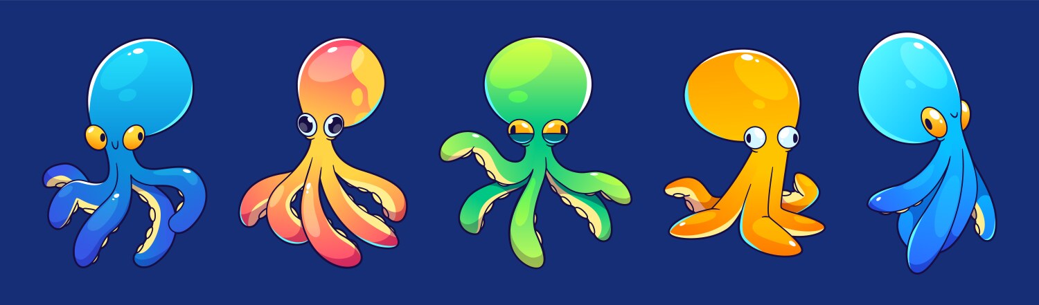 Set of octopus characters isolated on background Vector Image
