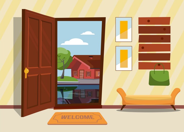Cartoon hallway house entrance interior Royalty Free Vector