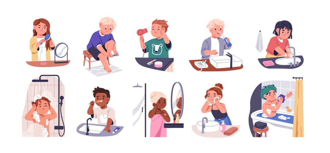 Kids Dental & Hygiene Routine Royalty Free Vector Image