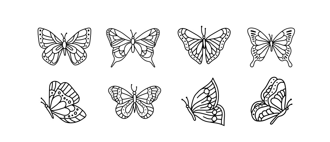 Set of silhouette and outline butterflies Vector Image