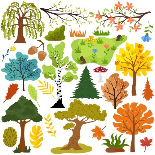 Set isolated park elements trees and flowers Vector Image