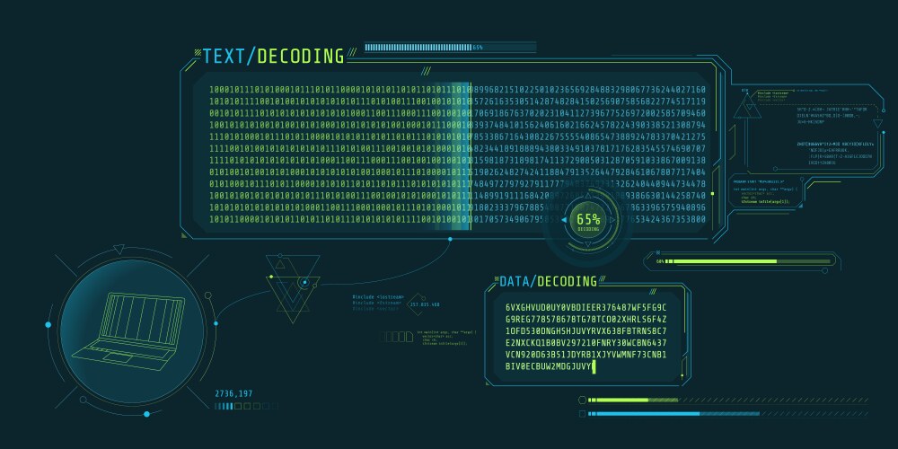 Data Decryption Screen With Text Decoding Window Vector Image