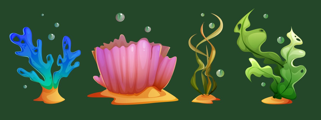 Seaweed and coral cartoon set Royalty Free Vector Image