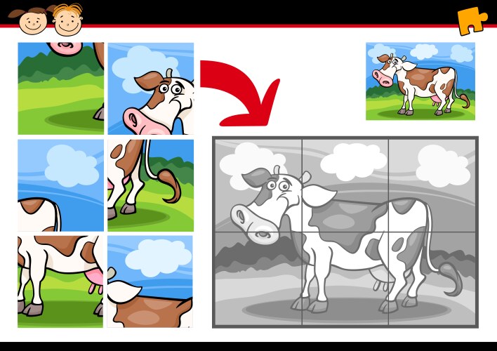 Cartoon farm cow puzzle game Royalty Free Vector Image