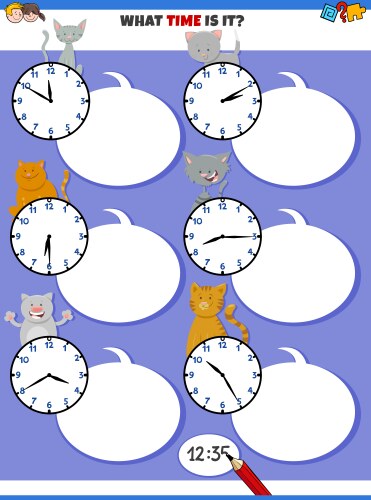 Clock face cartoon educational worksheet Vector Image