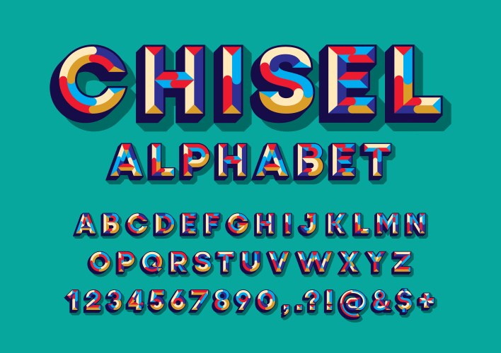 Chisel crafted display font with facets alphabet Vector Image