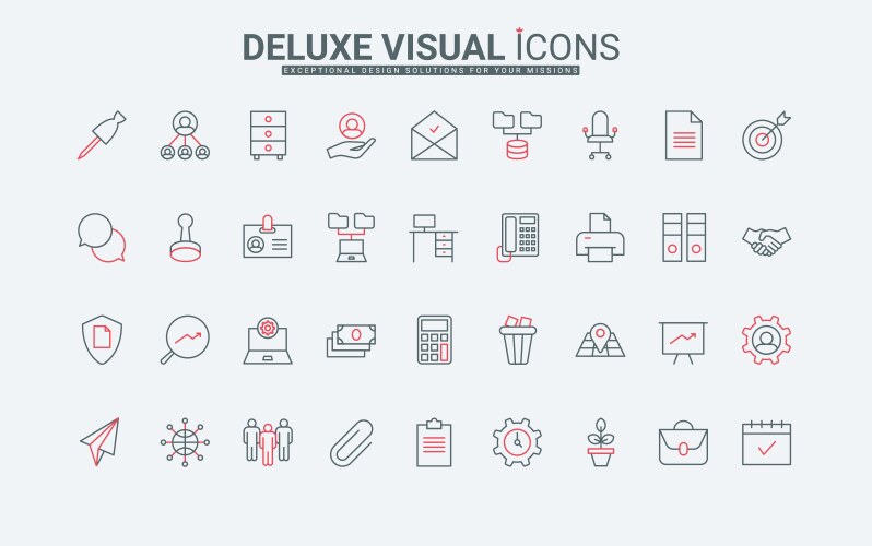 Office work thin black and red line icons set Vector Image