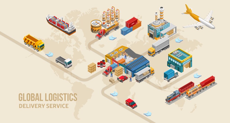 Scheme of global logistics on world map Royalty Free Vector