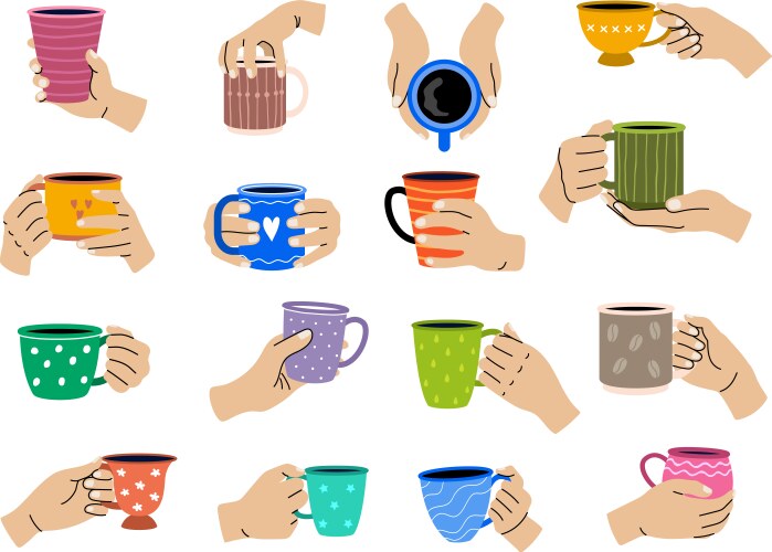 Tea cup and pot cute collection of cartoon mugs Vector Image