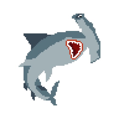 Hammerhead shark pixel art 8 bit fish hammer Vector Image