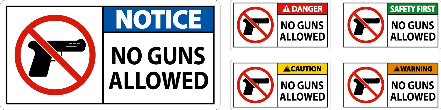 No gun rules sign caution guns allowed Royalty Free Vector