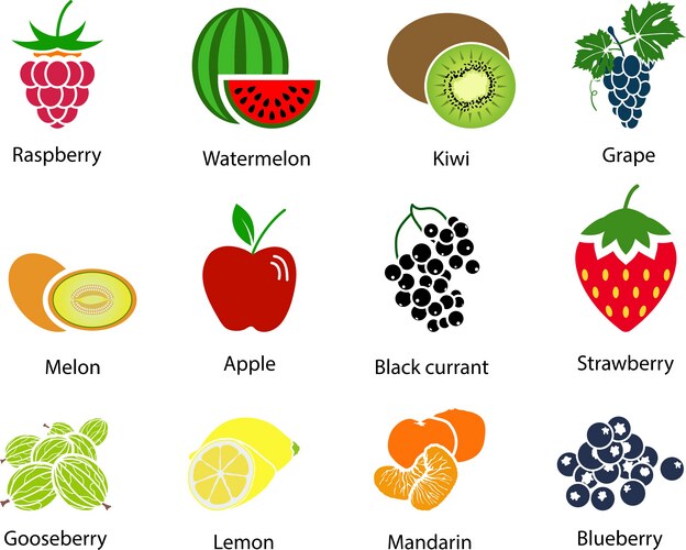 Set amount calories in fruit on white Royalty Free Vector Set amount calories in fruit on white Royalty Free Vector