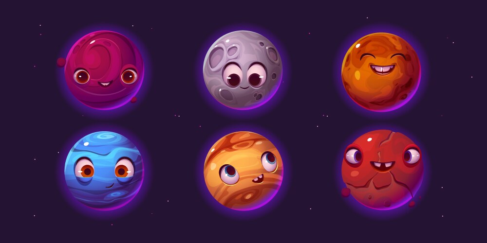 Cute planet set in cartoon style solar system Vector Image