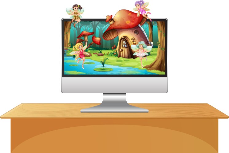 Desktop computer mascot Royalty Free Vector Image