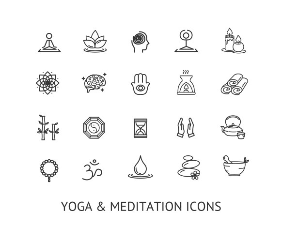 Meditation spiritual monochrome line icon set Vector Image