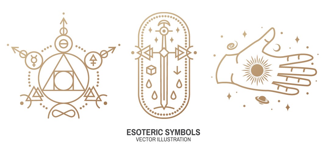 Esoteric symbols thin line geometric Royalty Free Vector
