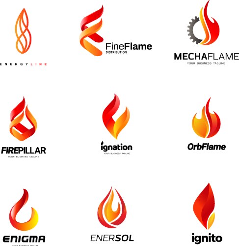 Fire logo design with editable slogan branding Vector Image