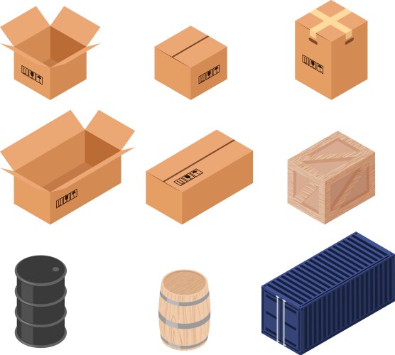 Wooden boxes containers crates and packages Vector Image