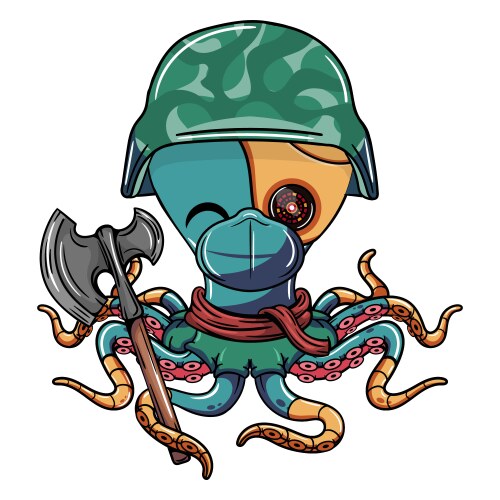 Cartoon police cyborg octopus character Royalty Free Vector