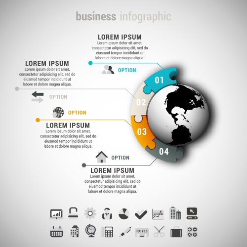 Infographic mockup with globe and diagrams Vector Image