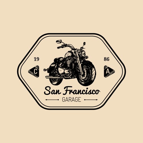 Biker garage logo hand drawn motorcycle Royalty Free Vector