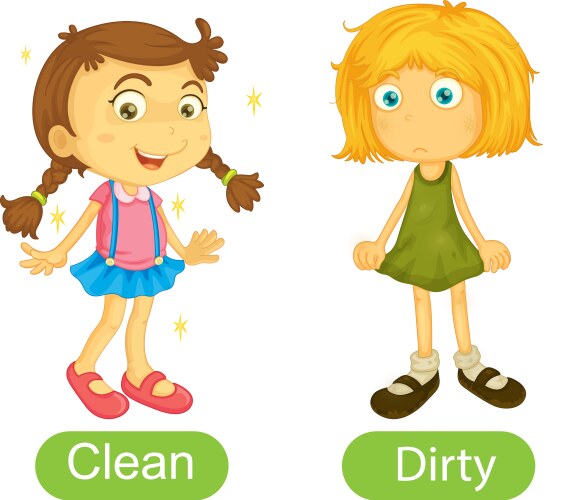 Opposite adjectives words with dirty and clean Vector Image