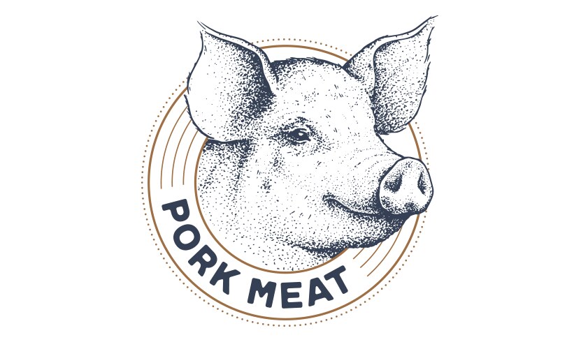 Pork pig head meat label Royalty Free Vector Image