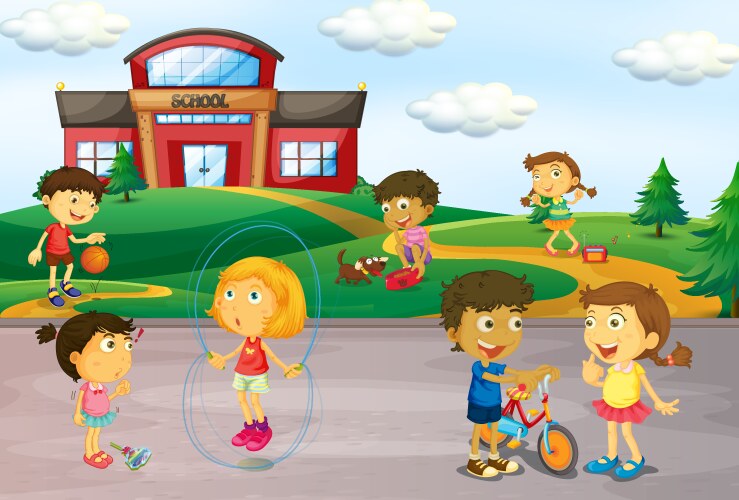 Happy cartoon school children Royalty Free Vector Image