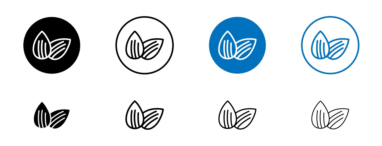 Almond icon set kernel nut milk symbol Royalty Free Vector