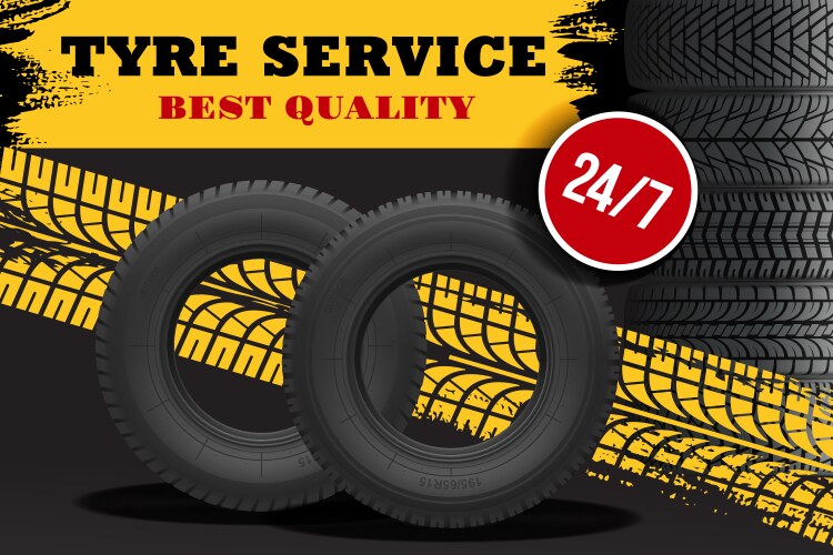 Realistic tire banner car wheel repair and auto Vector Image