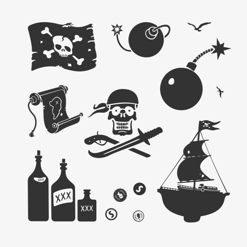 Pirate emblems black symbols of pirates drawing Vector Image