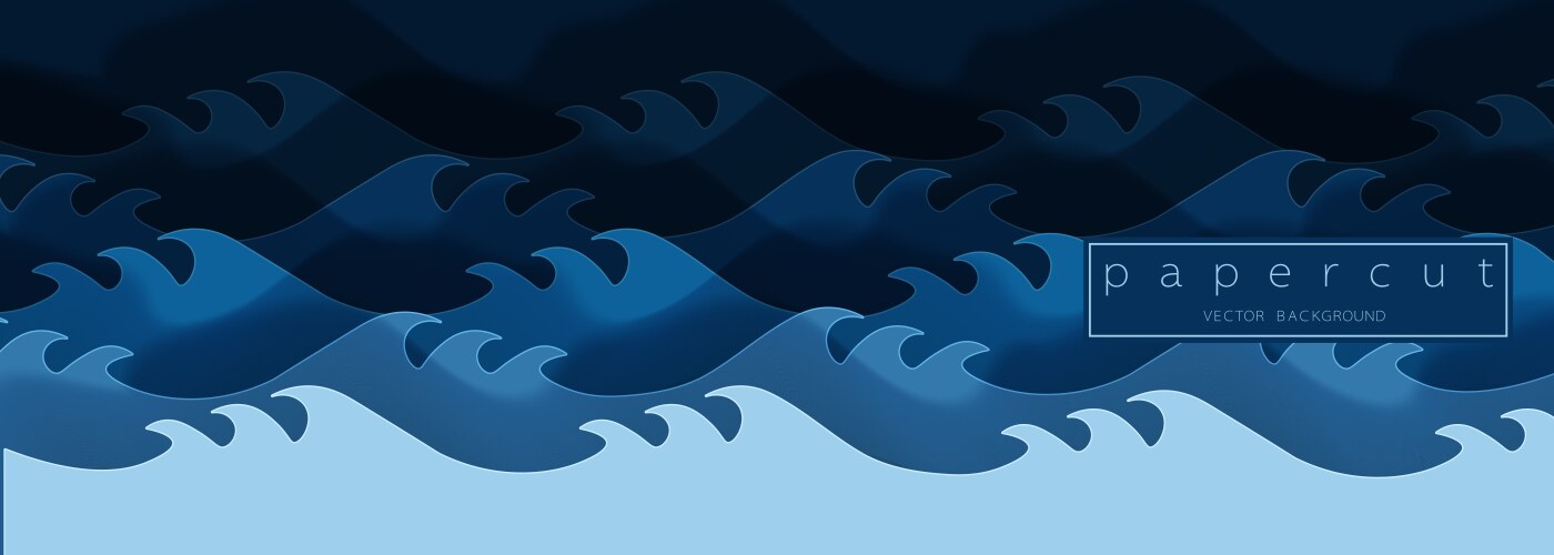 Paper cut deep blue water wave on dark Royalty Free Vector