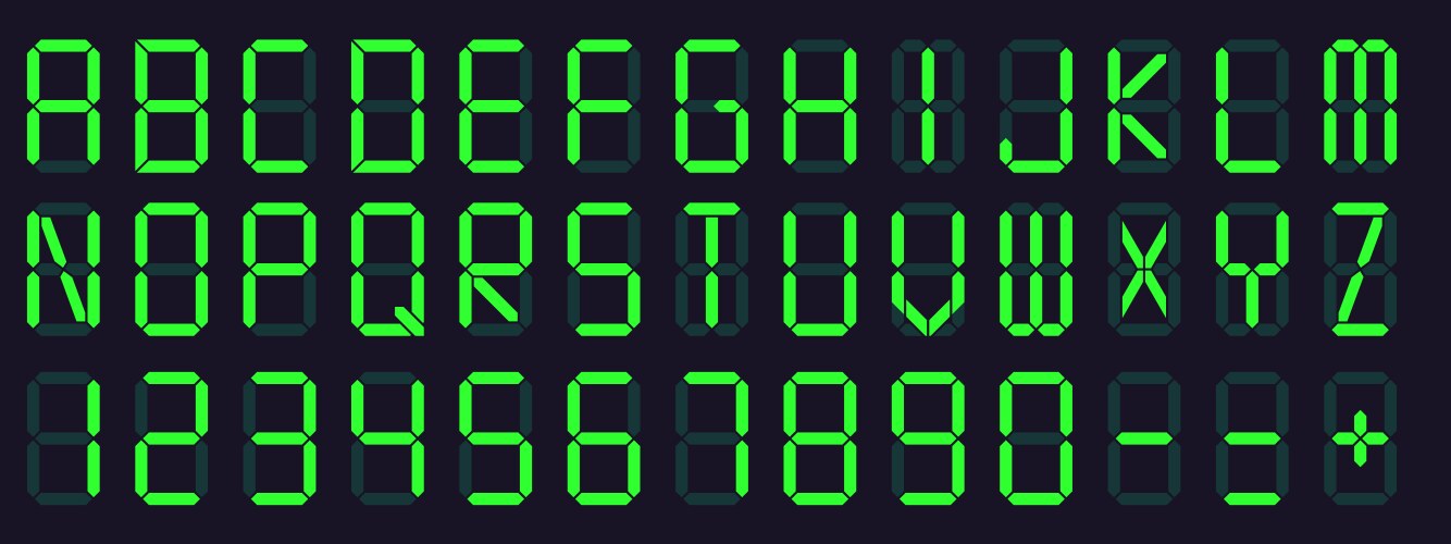 Digital font alarm clock letters and numbers Vector Image