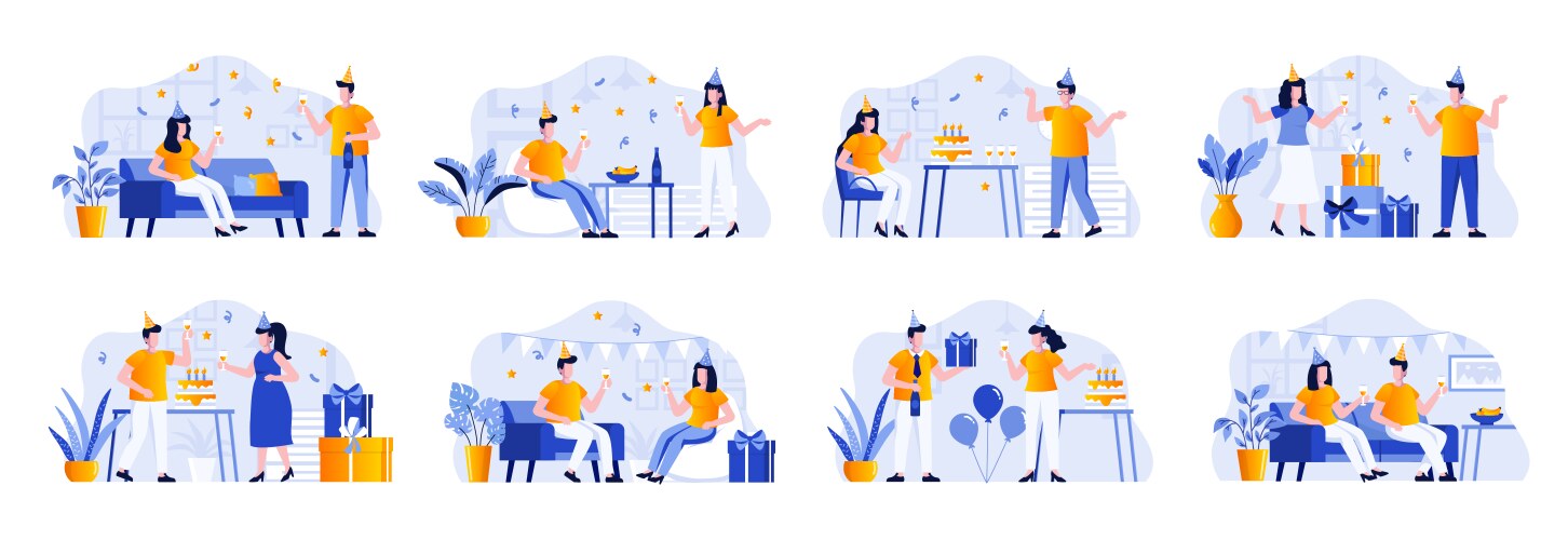 Cartoon party people trendy happy dancing group Vector Image