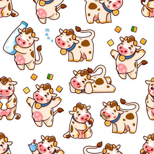 Seamless pattern with funny cow Royalty Free Vector Image