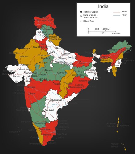 India country border map in gold golden metal Vector Image