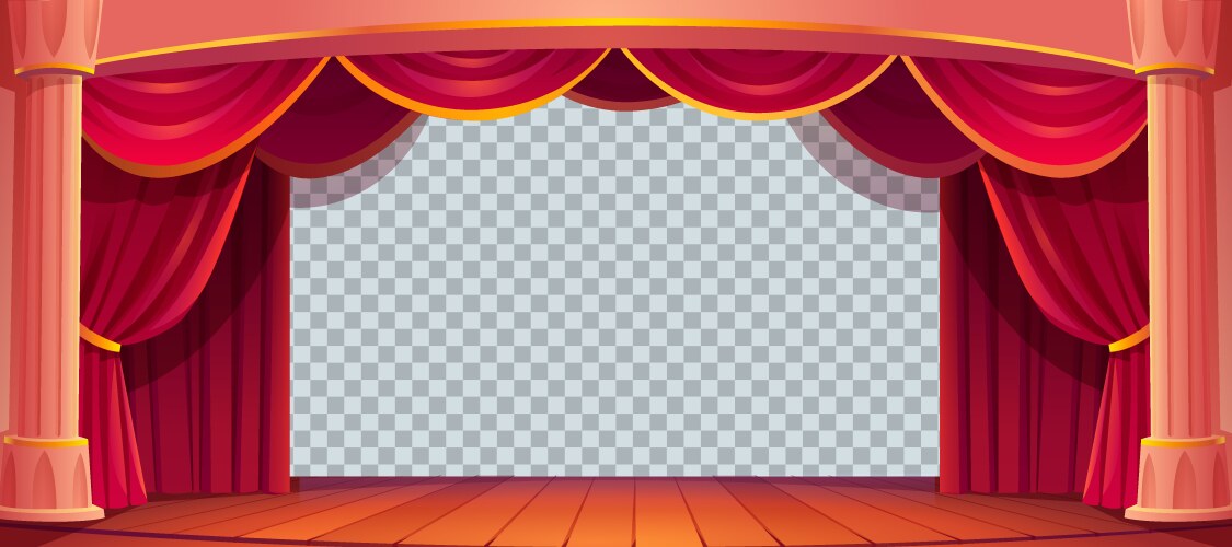 Theater stage with spotlights and red curtain Vector Image