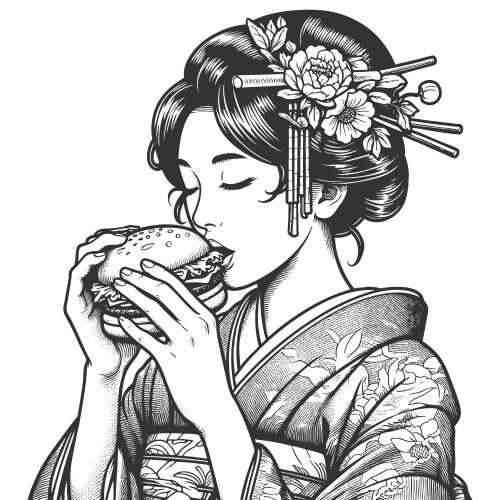 Geisha eating octopus Royalty Free Vector Image