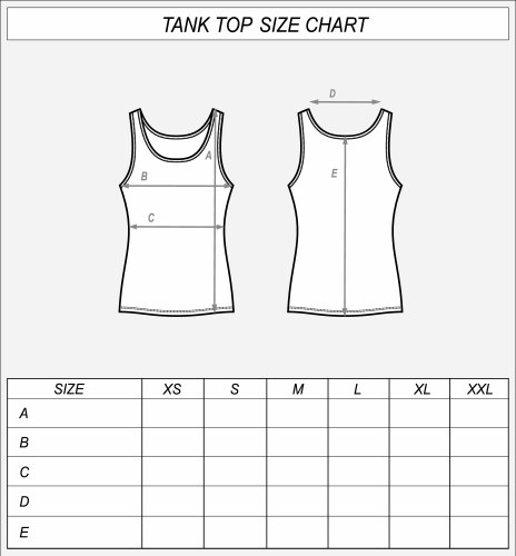 Tank top size chart singlet front and back Vector Image