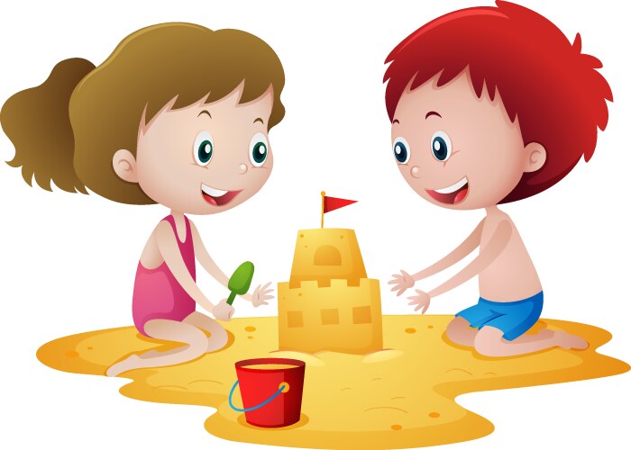 Cartoon little boy playing sand with a shovel Vector Image