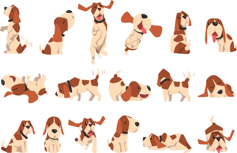 Cartoon dog character sleeping corgi dogs poses Vector Image