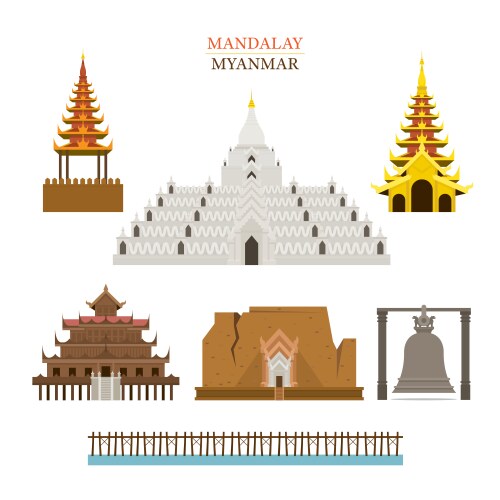 Myanmar landmarks and culture object set Vector Image