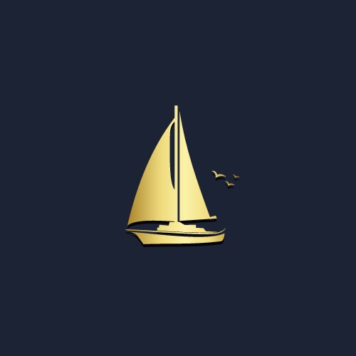 Sailing boat star compass gold logo Royalty Free Vector