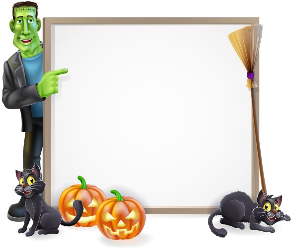 A cartoon halloween sign with frankenstein classic