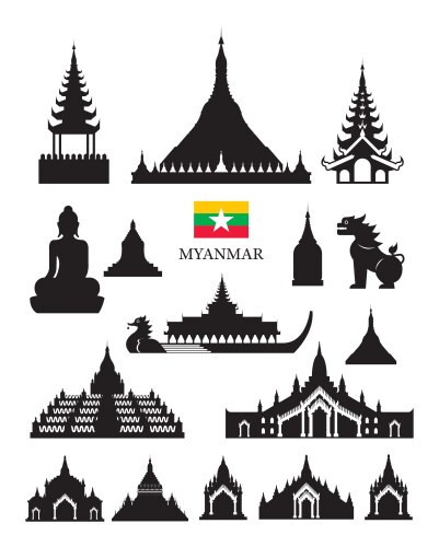 Myanmar landmarks and culture object set Vector Image