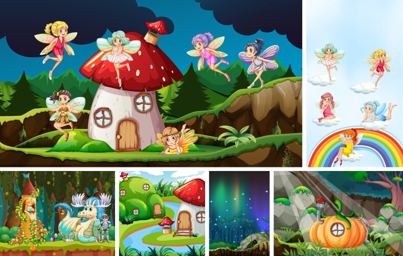 Four different scene fantasy world Royalty Free Vector Image