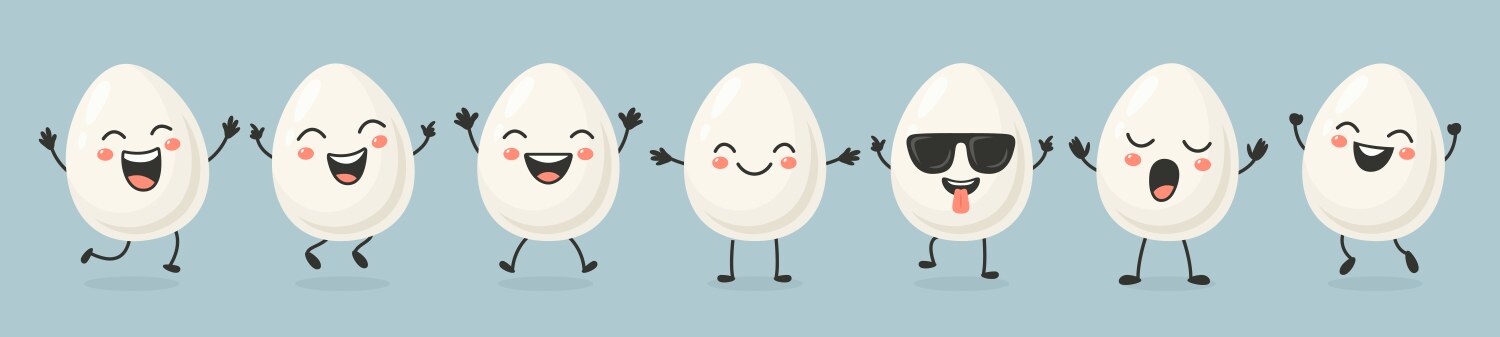 Egg character set dancing smiling happy Royalty Free Vector